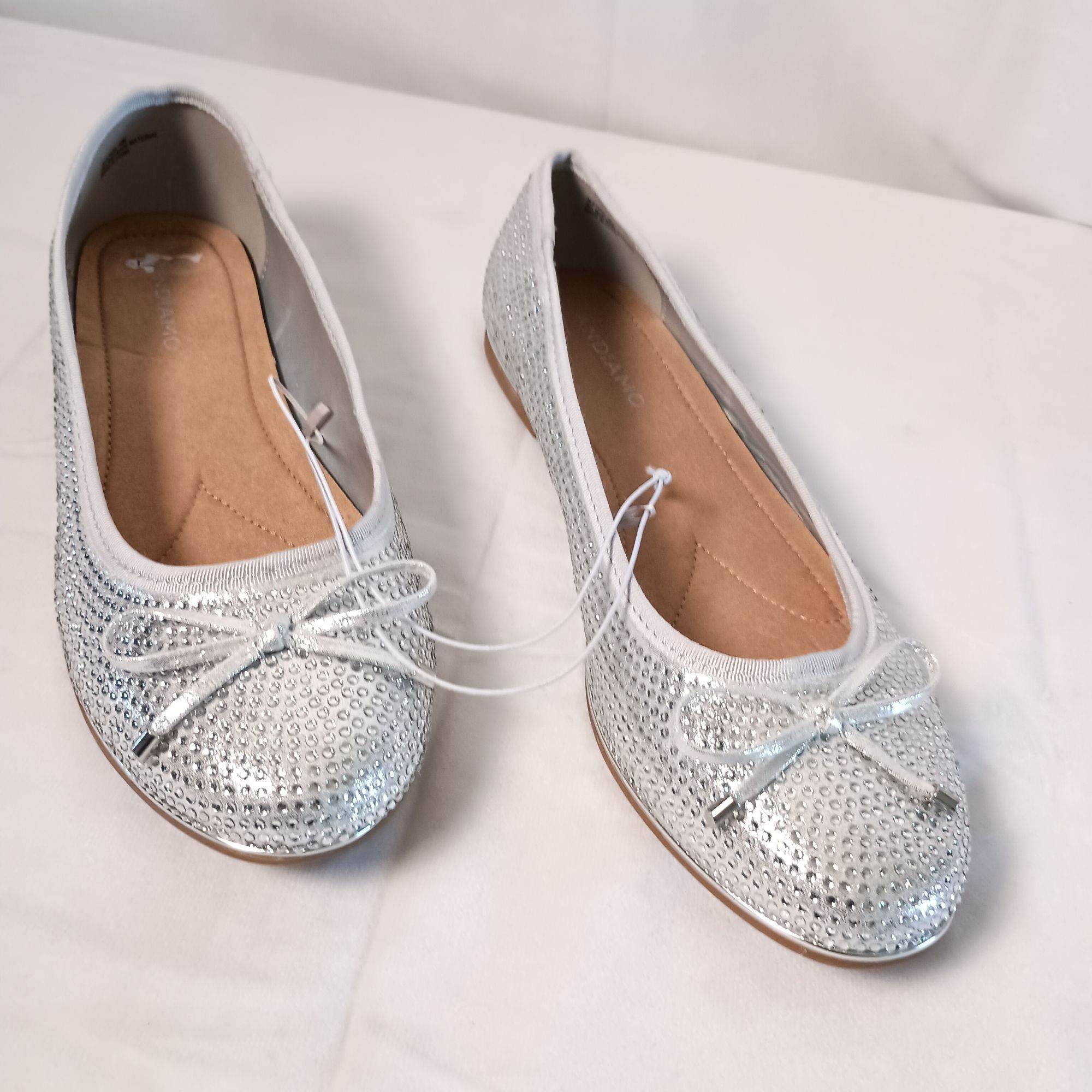 Designer Andiamo Silver Rhinestone Studded Ballet Flats Cushioned Ins ...