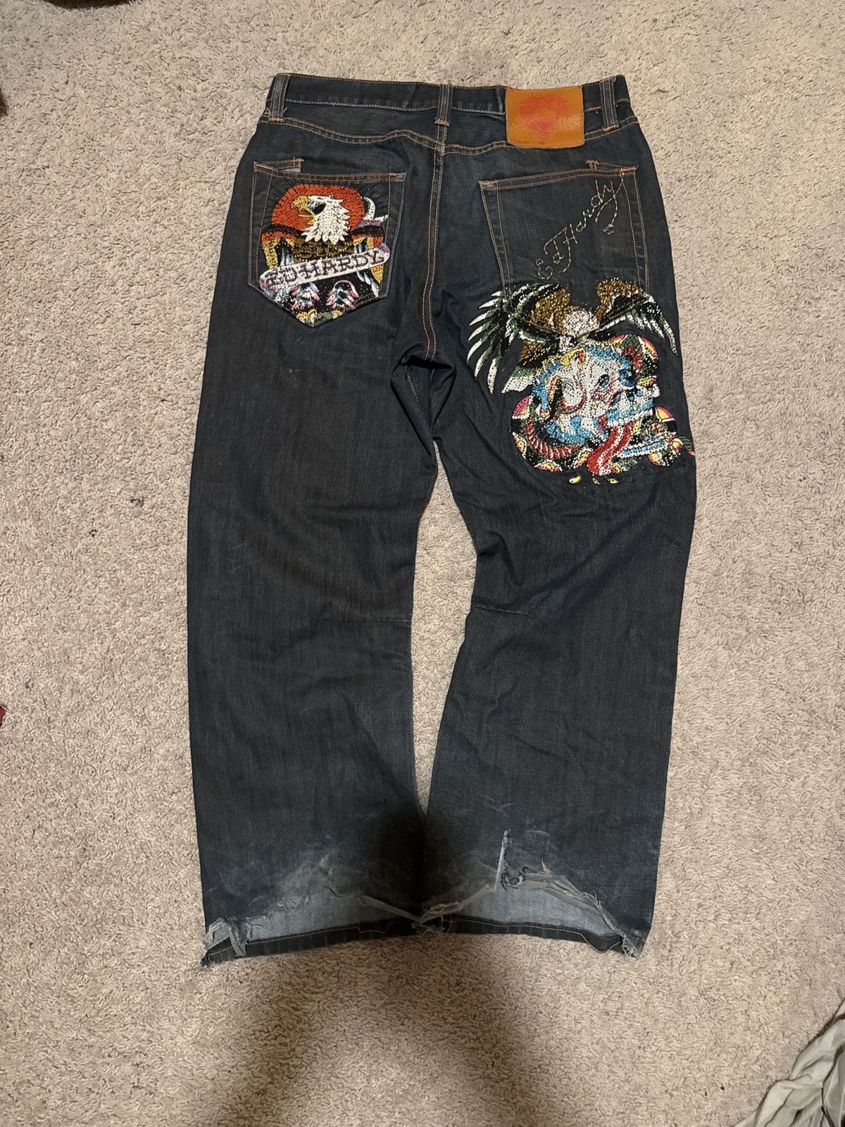 Ed Hardy × Haunted Mound ED HARDY BACK GEM EAGLE JEANS | Grailed