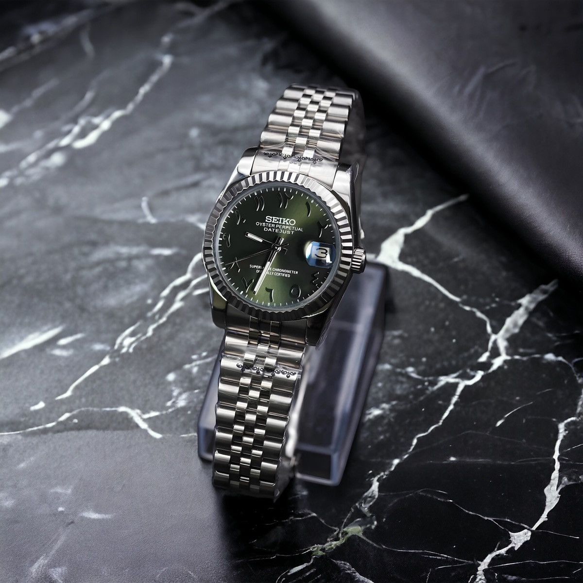Seiko Seiko Mod Datejust Olive Arabic Steel Jubilee Watch 39mm | Grailed