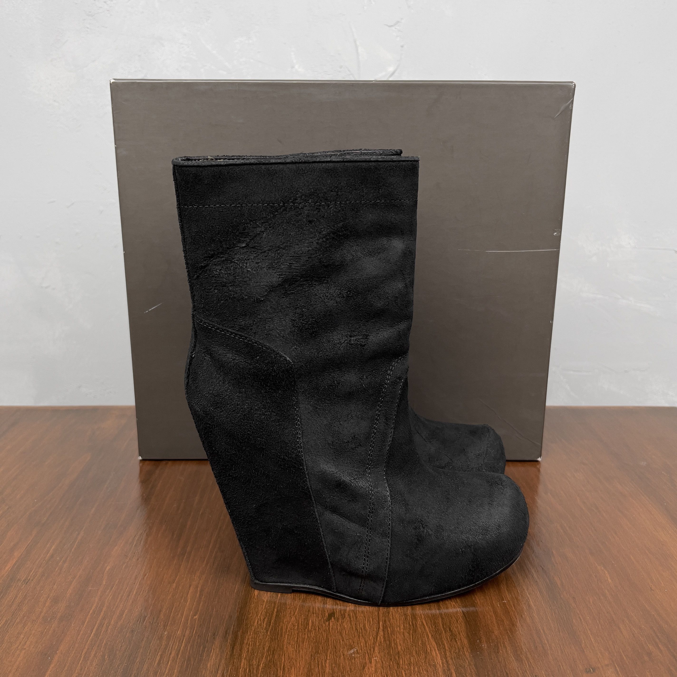 Rick Owens Rick Owens Black Suede Leather Boot Wedges | Grailed