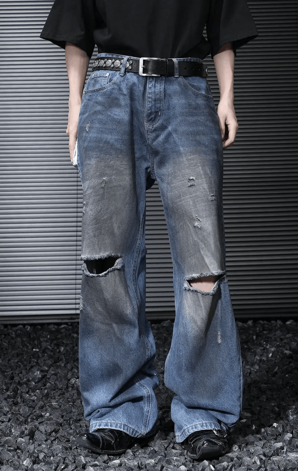 Streetwear Faded washed ripped dirty baggy jeans | Grailed