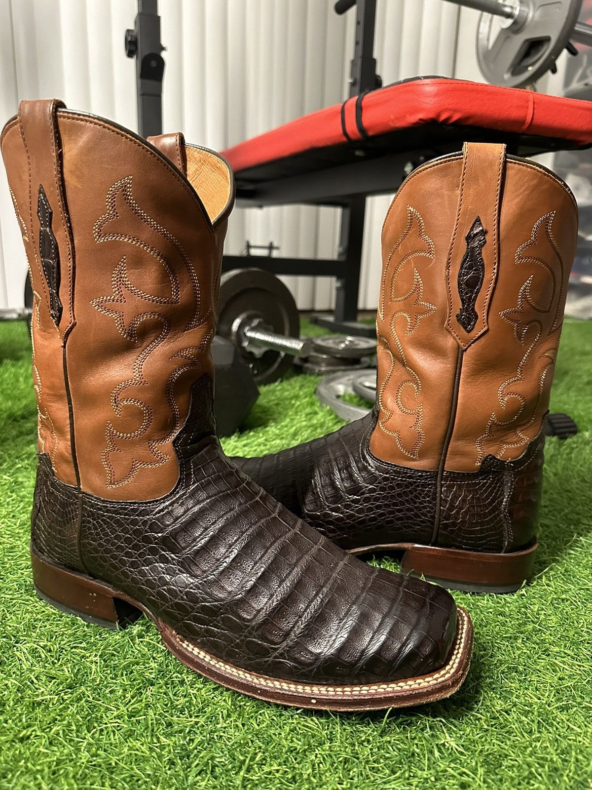 Tony Lama TONY LAMA BURNISHED CAIMAN BELLY WESTERN COWBOY BOOTS | Grailed
