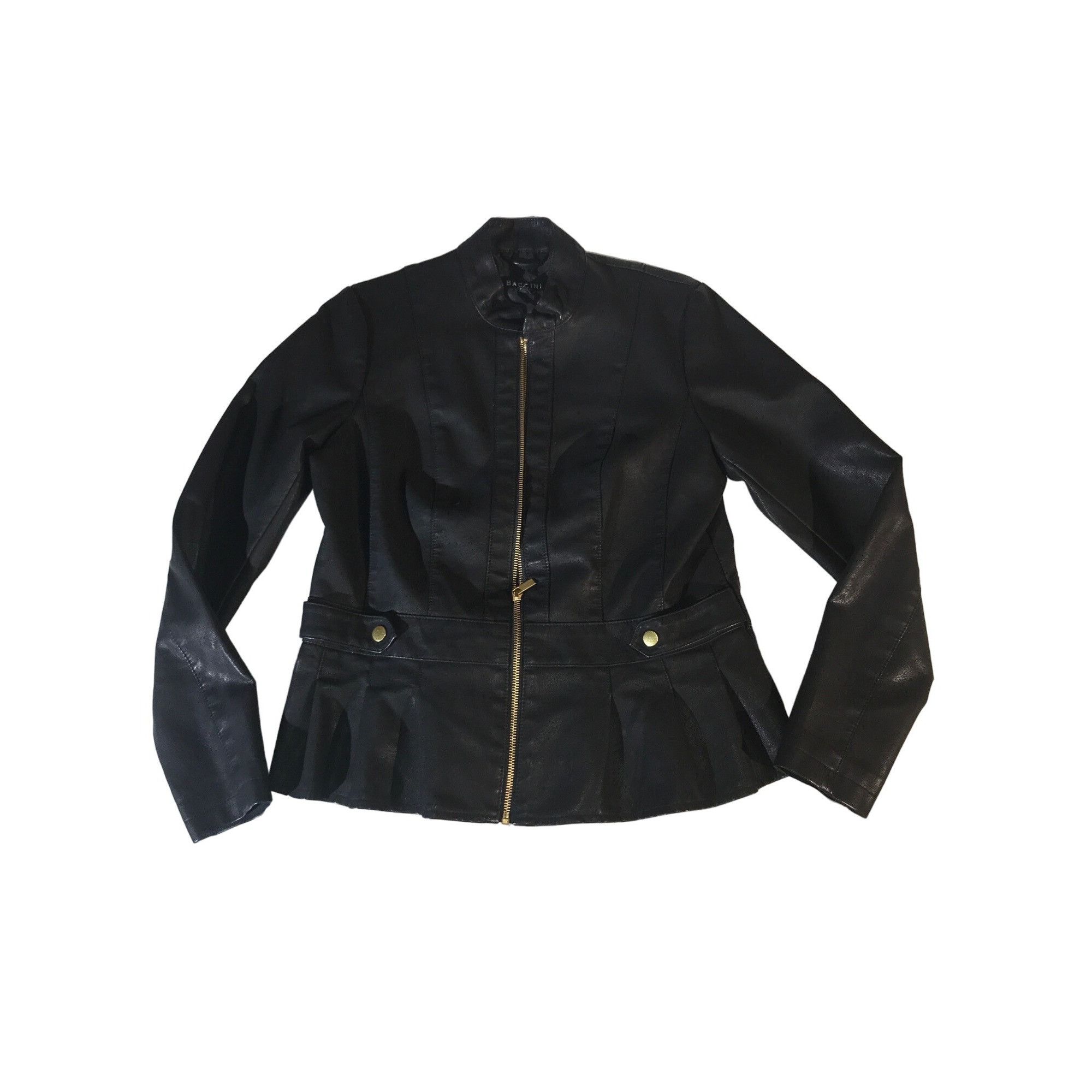 Vintage Baccini Womens Black Ruffled Zip Faux Leather Jacket | Grailed