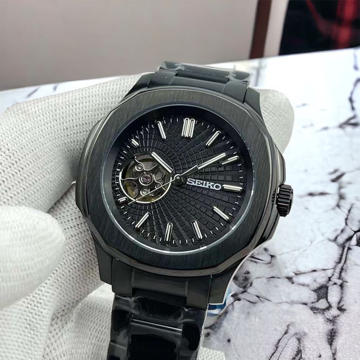 Seiko Seiko Mod Nautilus Black Open Heart Steel Automatic Watch | Grailed