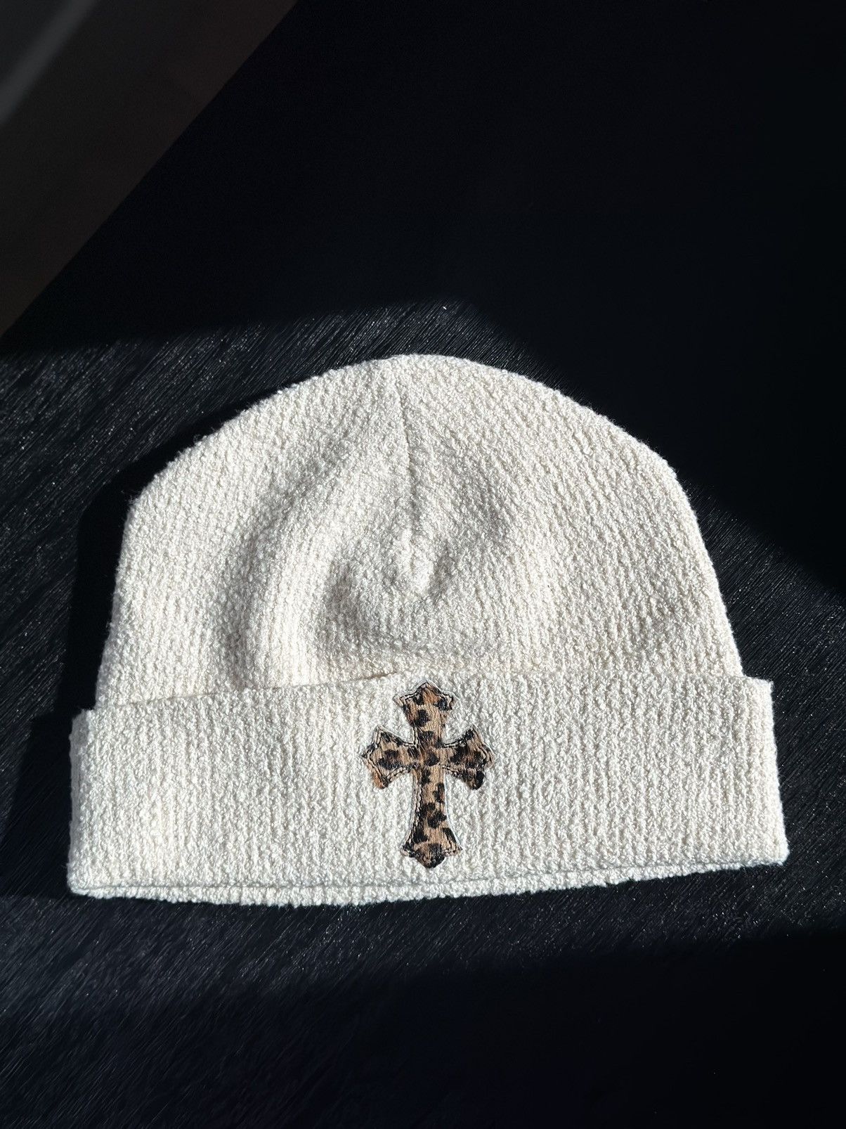 Chrome Hearts Chrome Hearts Cream White Cheetah Cross Patch Beanie ...