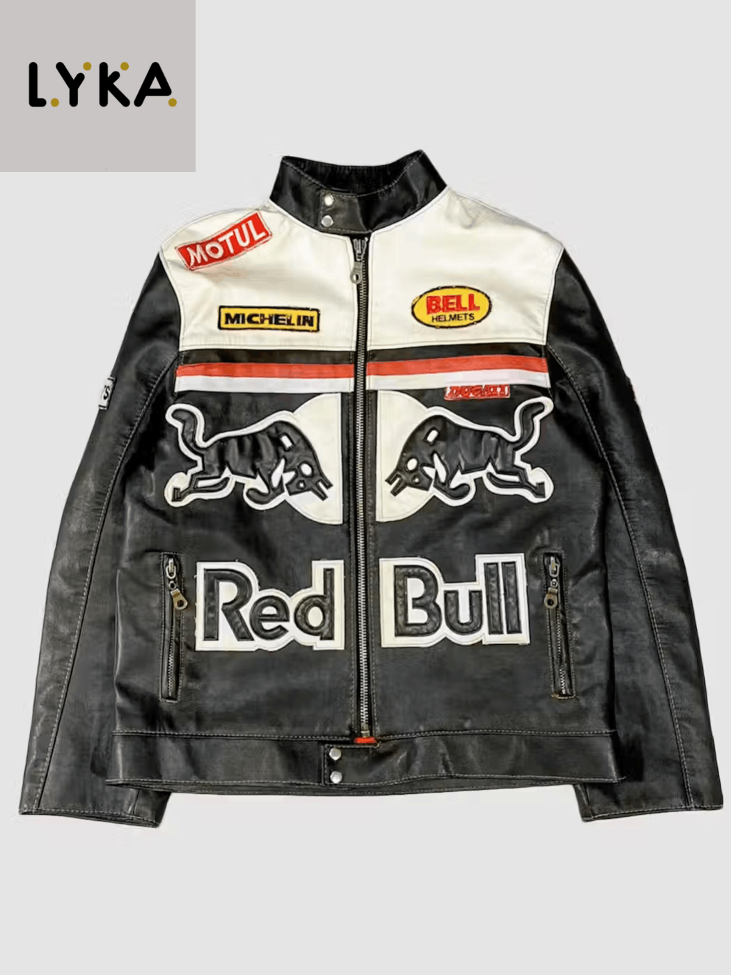 Leather Jacket × Racing × Red Bull RED BULL biker racing leather jacket ...