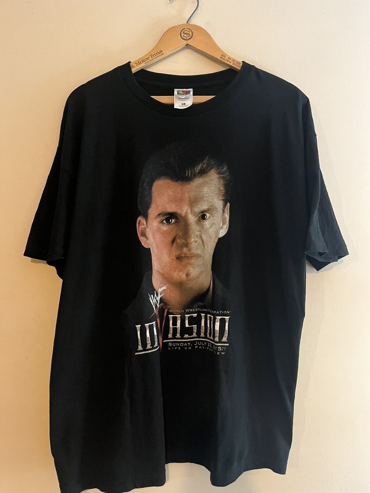 Rare × Vintage × WWF vintage wwf invasion ppv vince/shane promo tee ...