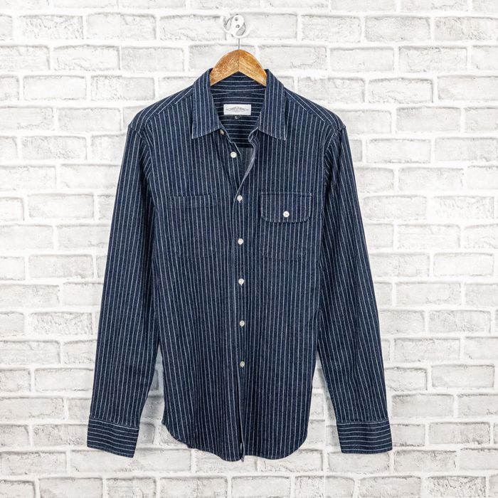Designer GENERAL QUARTERS Button up soft Denim Shirt indigo stripe ...