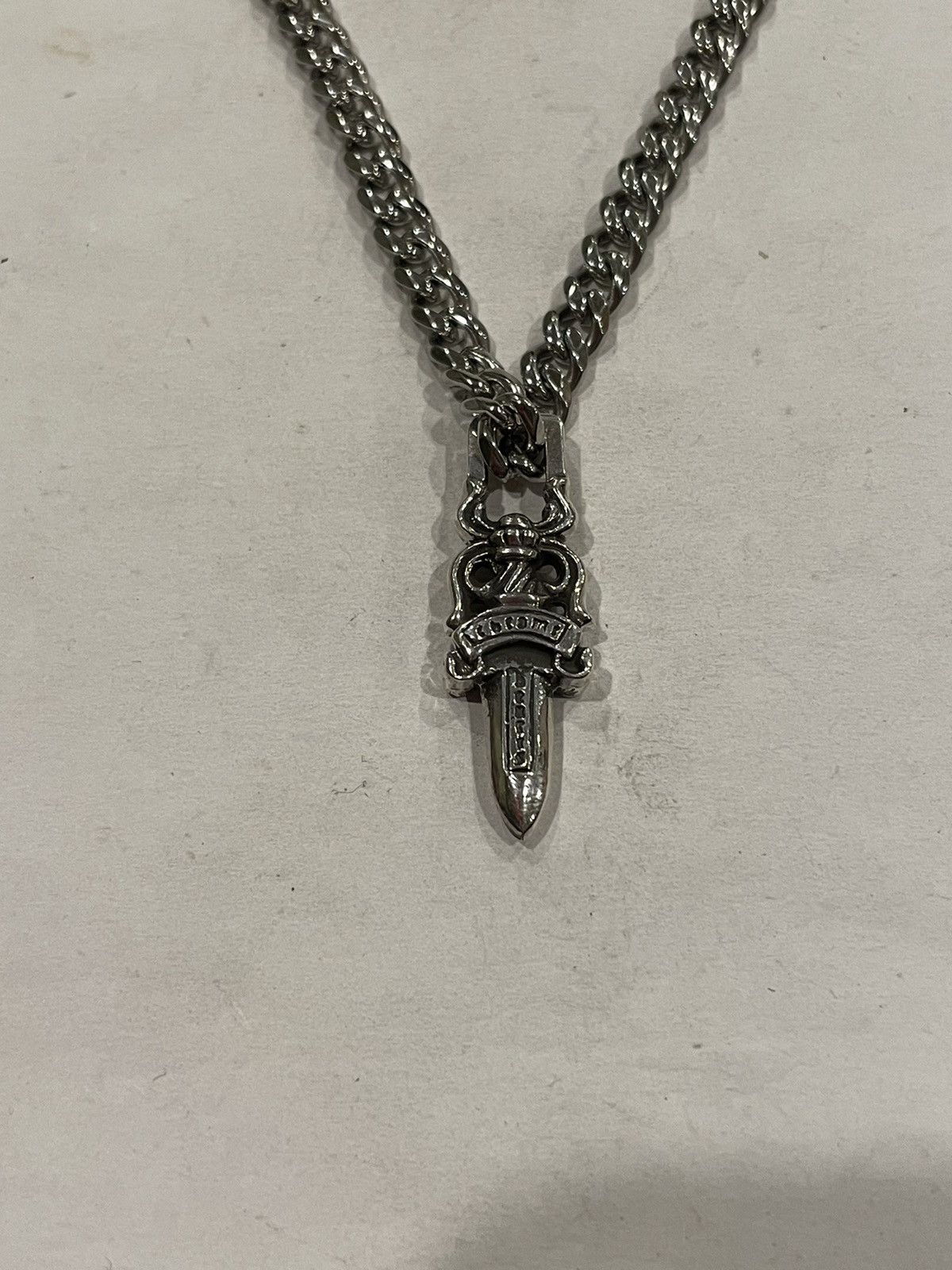 Chrome Hearts Chrome Hearts Dagger Pendant Silver Cuban Chain Necklace ...