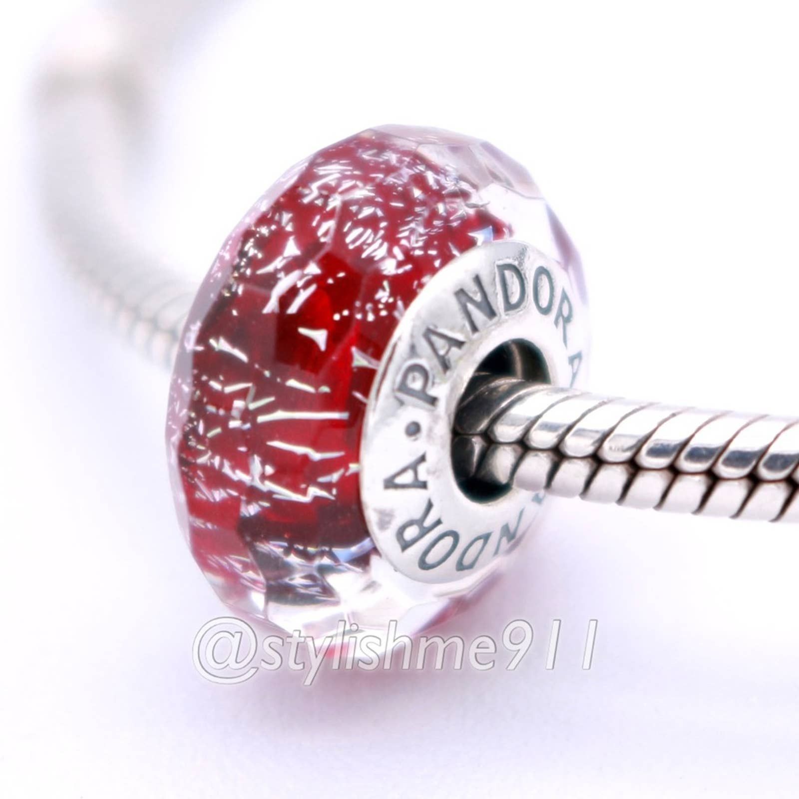 pandora Authentic Pandora Red Shimmer Faceted Murano Glass Charm | Grailed