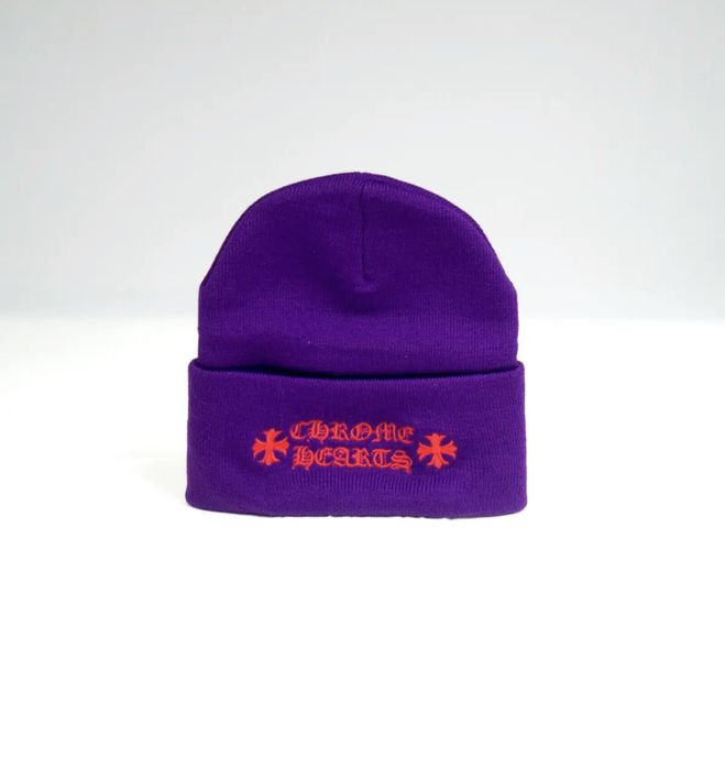 Chrome Hearts Chrome Hearts Purple and Red Cross Beanie | Grailed
