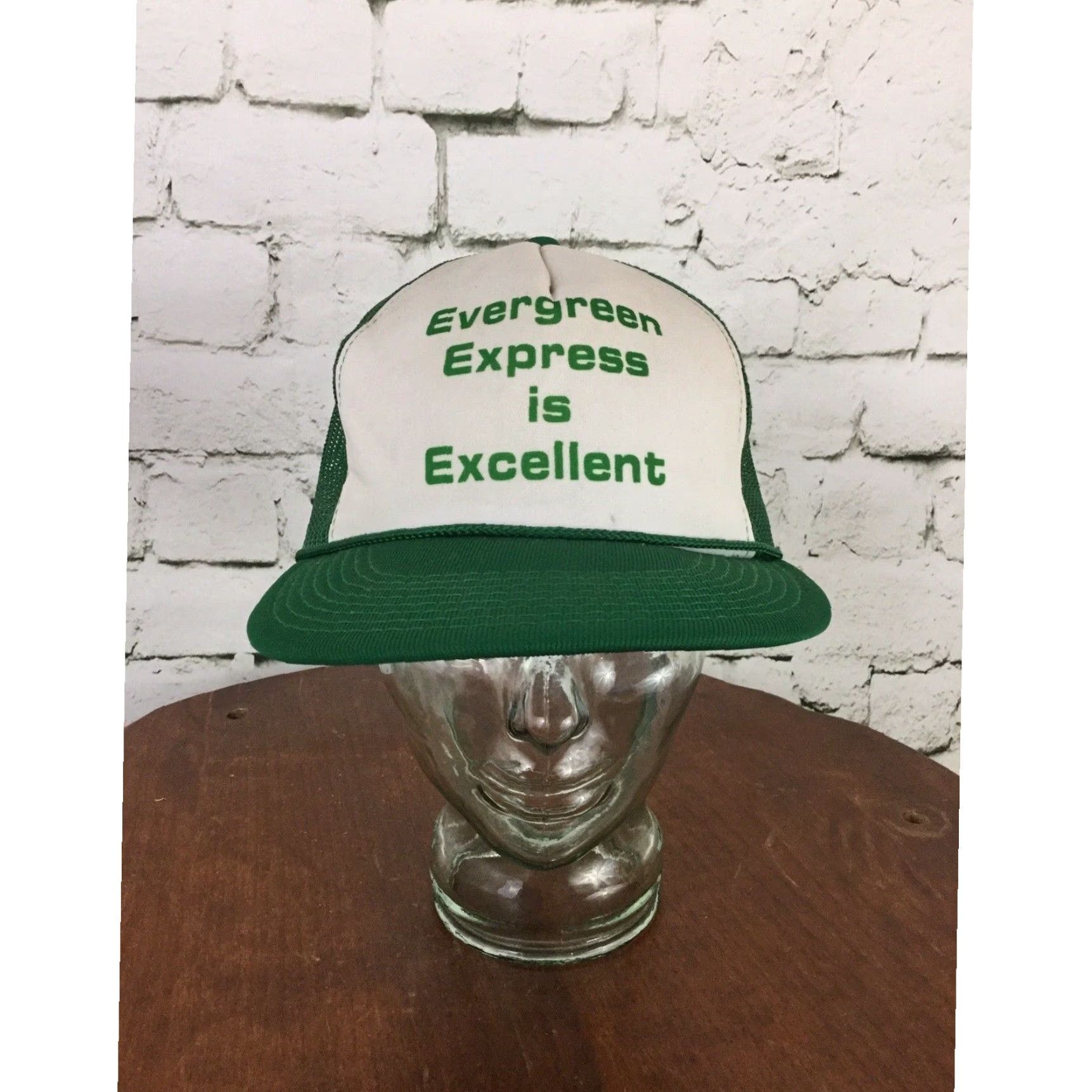 Evergreen Authentic White and Green Mesh Collectible Snapback Hat with ...