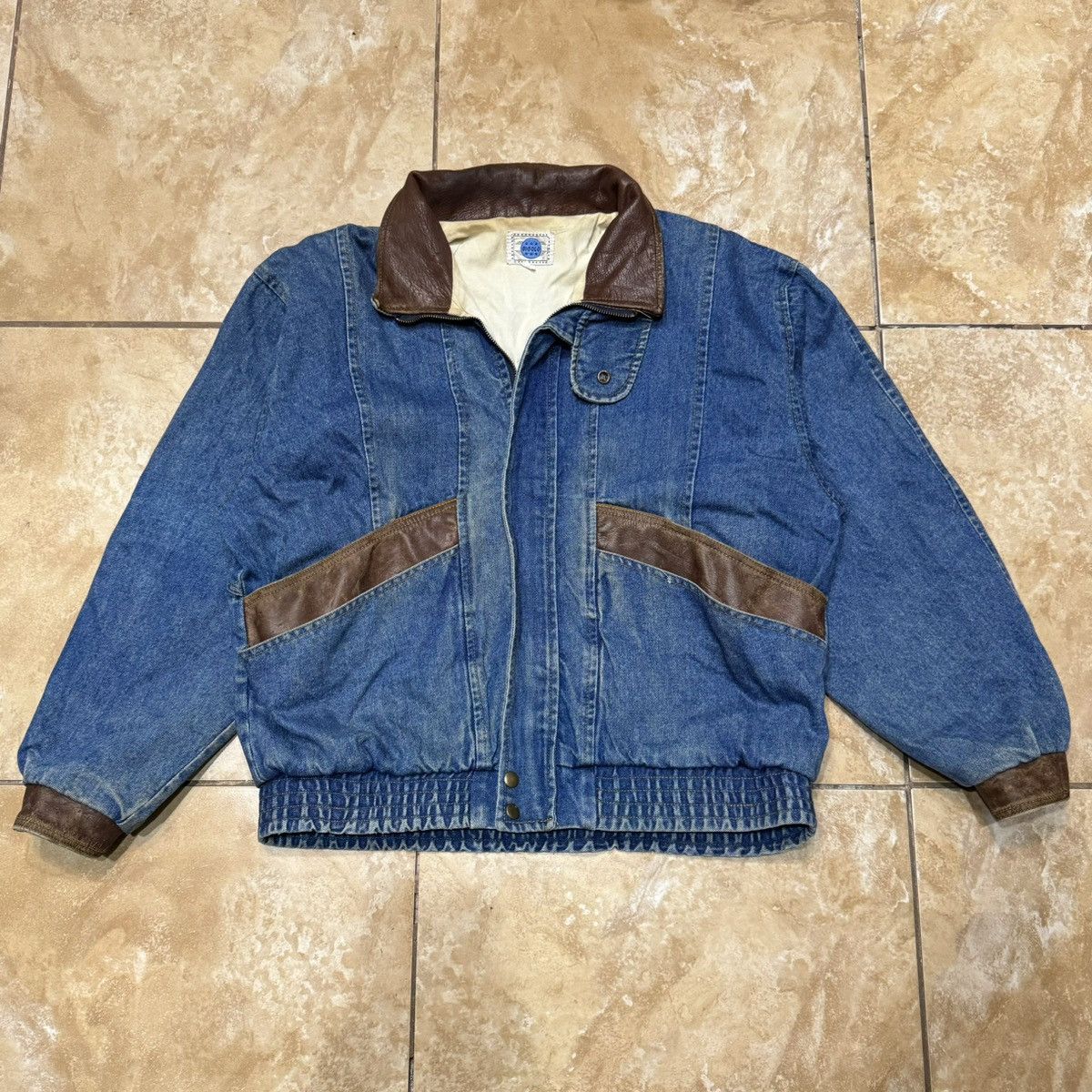 Streetwear × Vintage Crazy Faded Vintage Denim Leather 90s Blue Jacket ...