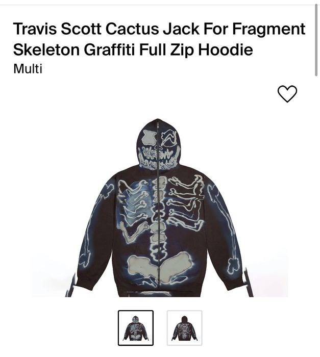 Travis Scott Cactus Jack x Fragment Skeleton Graffiti Full Zip Hoodie ...