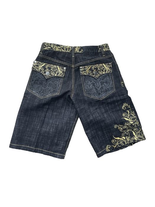 Vintage Delf Embroidered Black and Yellow Jorts/Denim Shorts | Grailed