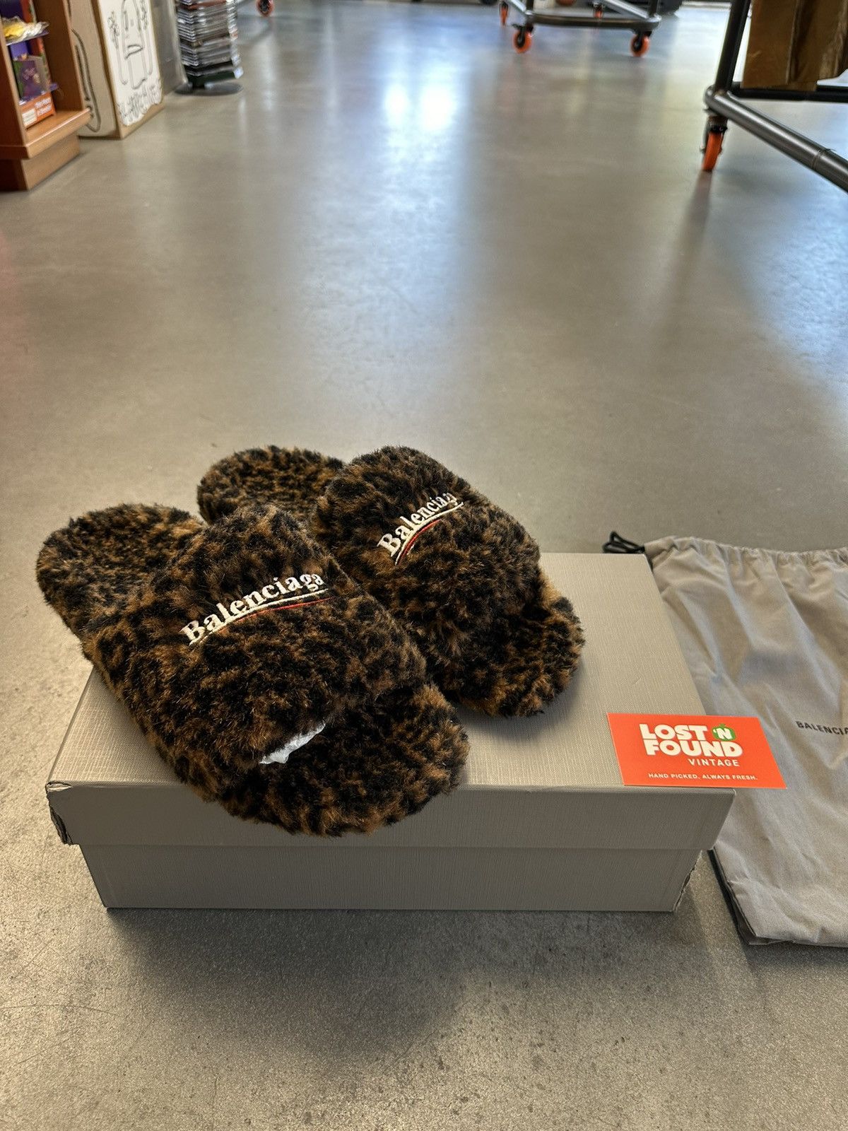 Balenciaga Balenciaga Furry Fake Fur Leopard Slides | Grailed