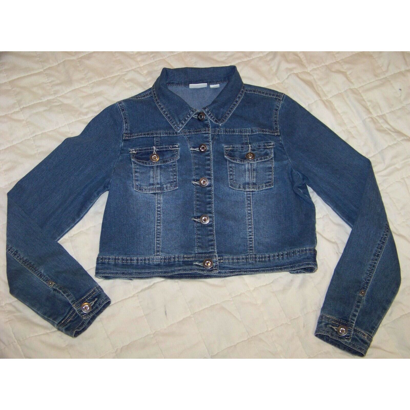 Vintage Cato Girls Crop Denim Jacket -XL (16) - Rhinestone Buttons ...