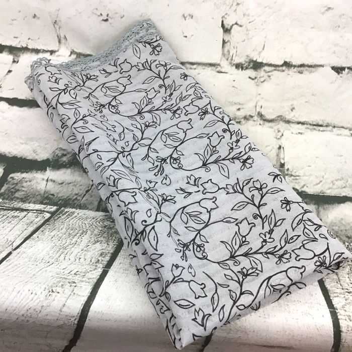 Vintage Diamantine Womens Scarf Gray Black Floral Sheer Delicate ...