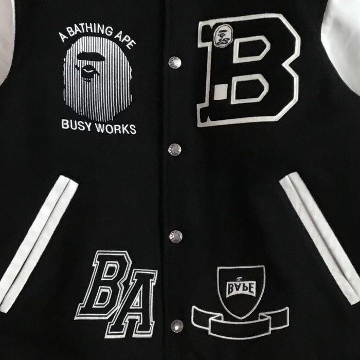 Bape Sleeve leather BAPE STA LOGO varsity jacket a bathing ape | Grailed