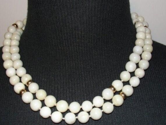 Designer Angel Skin Coral Flapper Bead Necklace Opera Style | Grailed