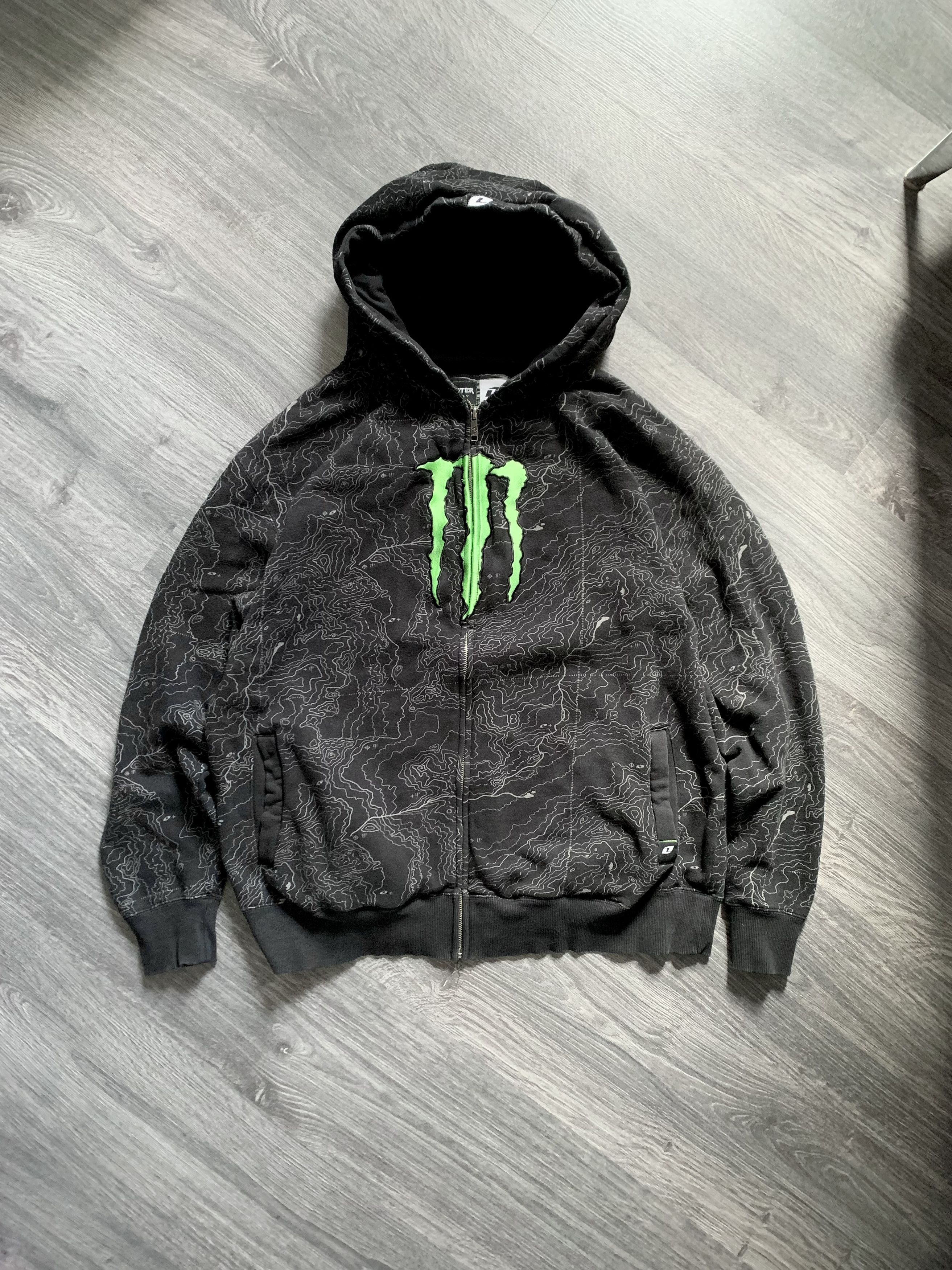 Vintage Y2K Monster Energy Zip Up Graphic Hoodie in black | Grailed