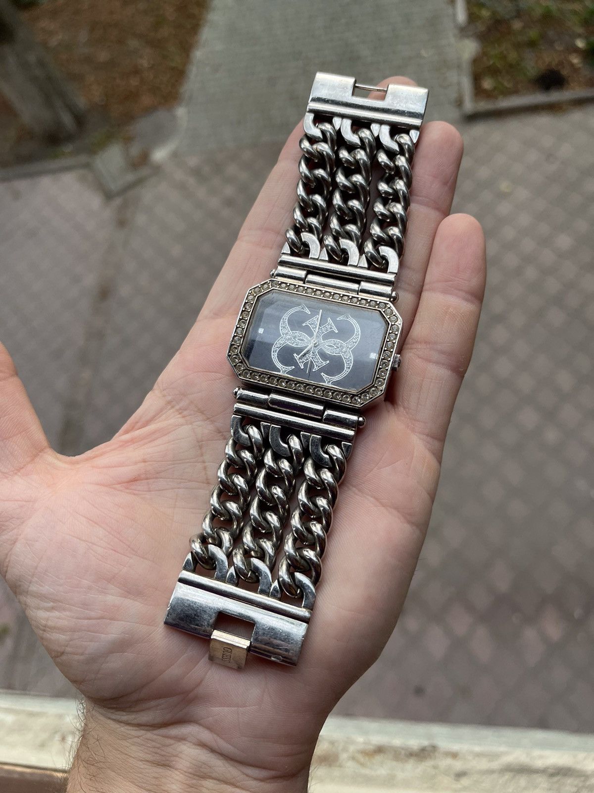 Avant Garde × Hype ⛓Futuristic big chain GUESS watch japanese bracelet ...