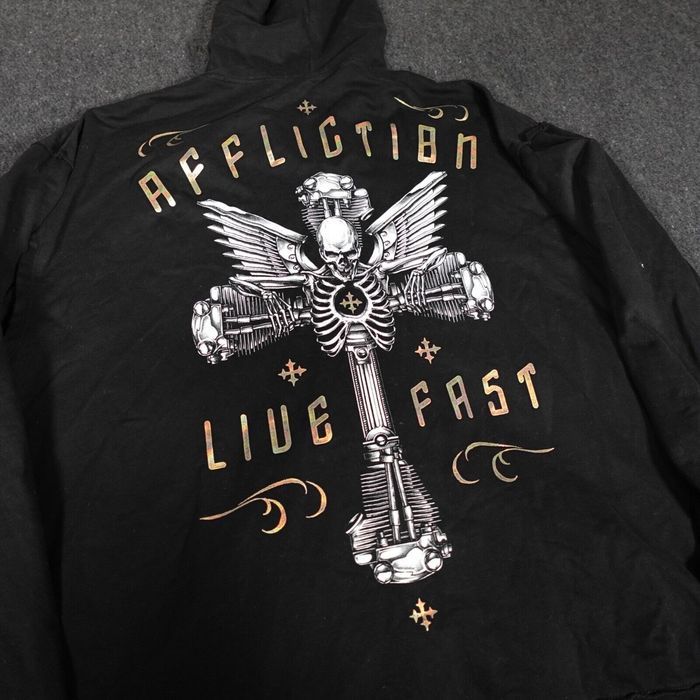 Affliction Affliction Live Fast Full Zip Hoodie Mens XL Engine Cross ...