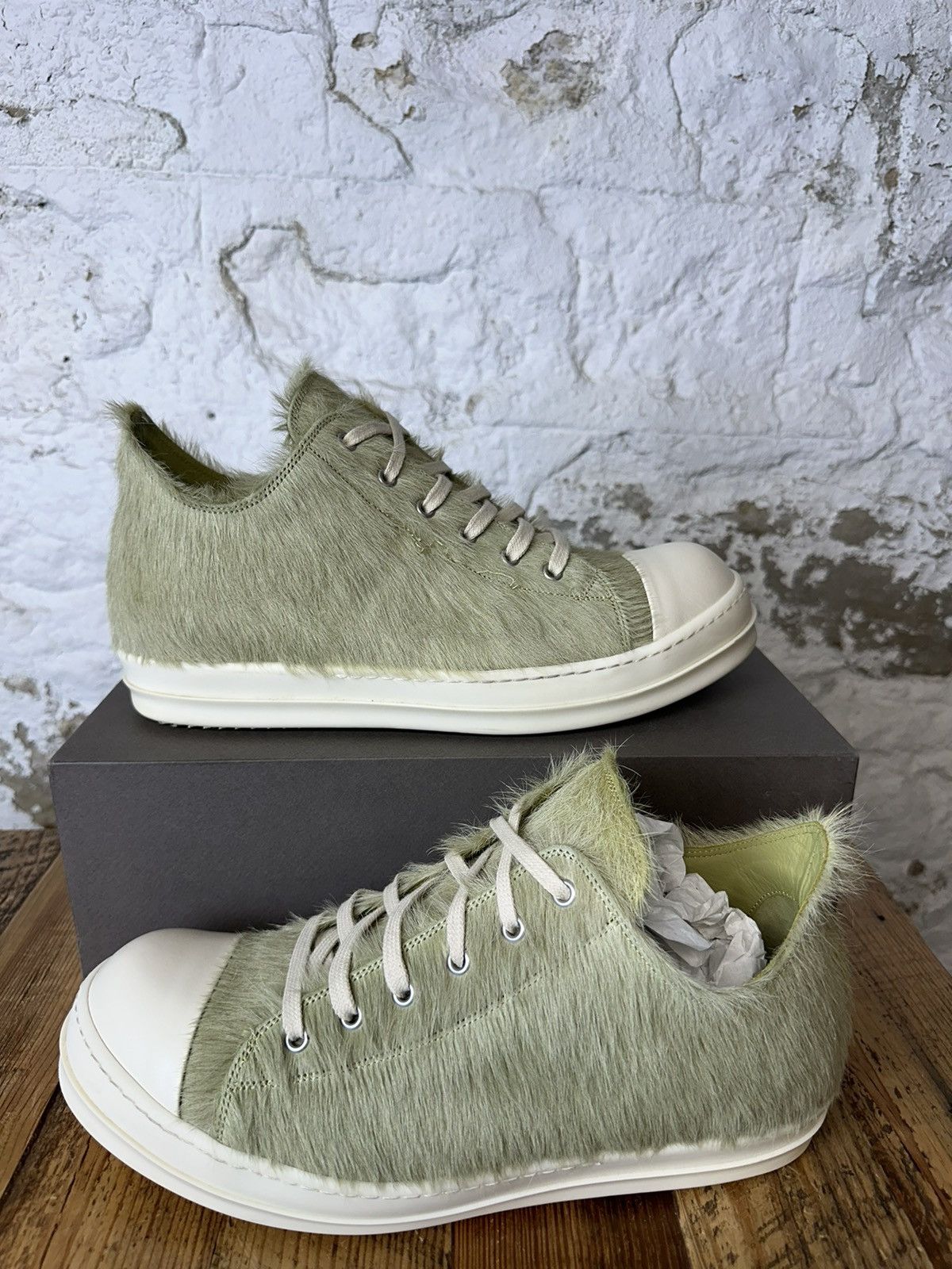 Rick Owens Rick Owens Green Pony Hair Low Top Sneaker Size 46 | Grailed