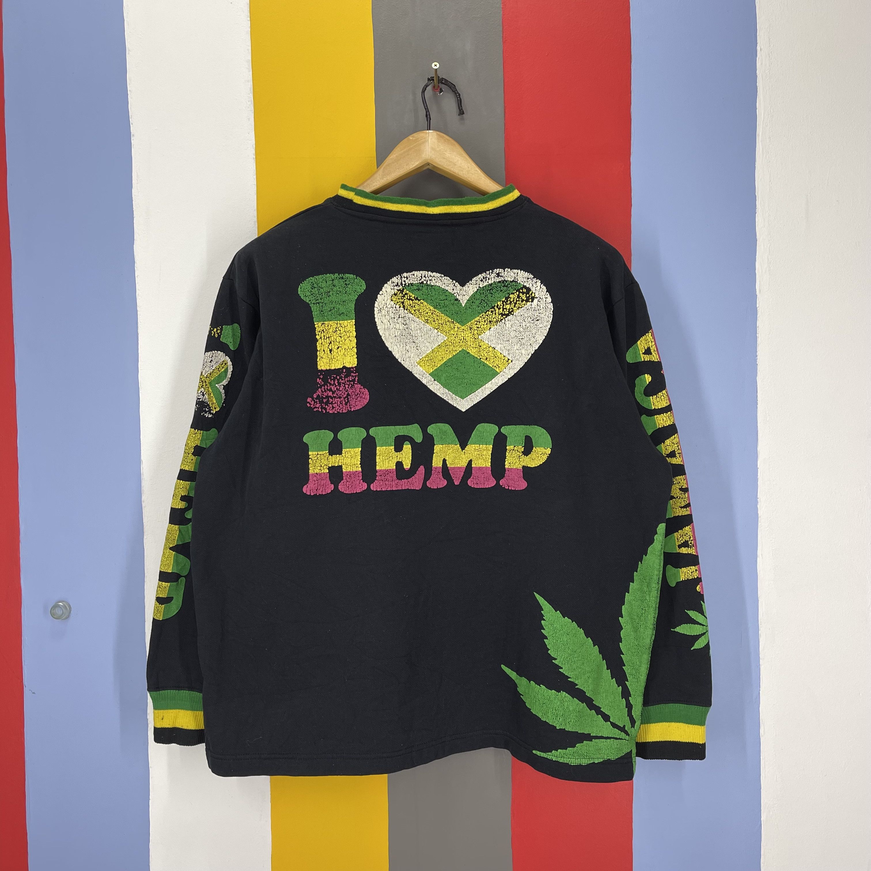 Bob Marley × Streetwear Jamaica Reggae I LOVE HEMP Crew Neck Sweatshirt ...