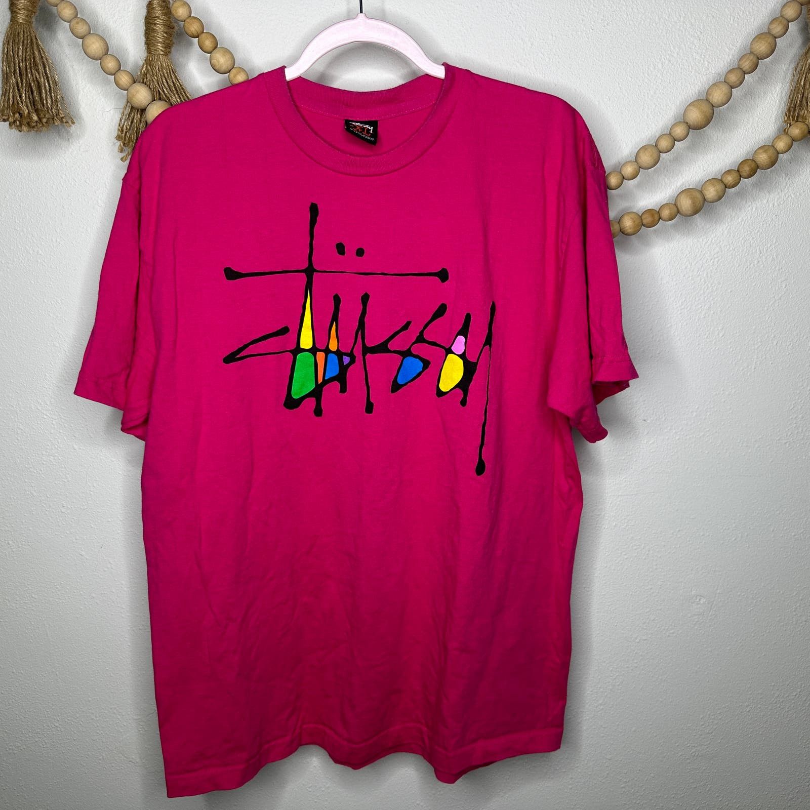 Stussy Vintage Stussy Bright Pink Neon Big Logo T | Grailed