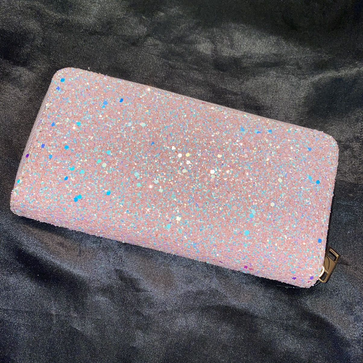 Designer NWOT Pastel Pink Glitter Zip Up Wallet | Grailed