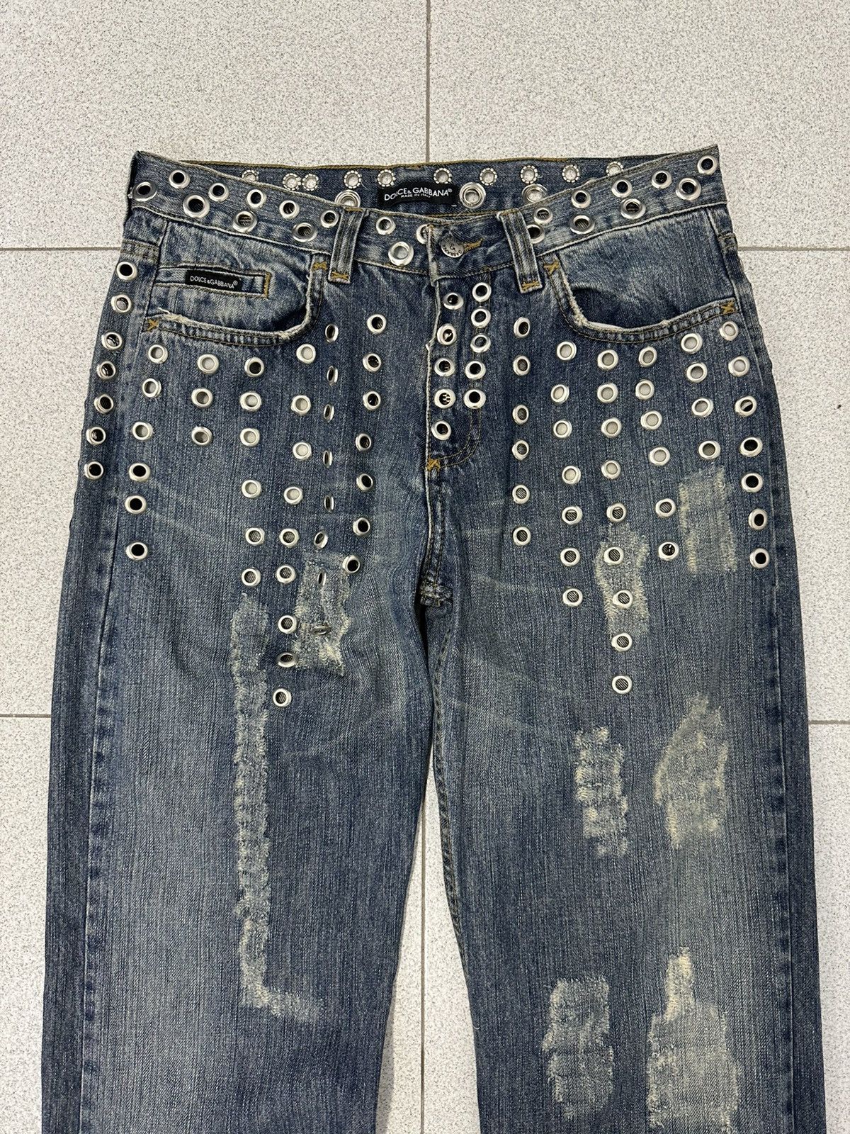 Dolce & Gabbana 2000s eyelet studded bondage holed jeans denim pants ...