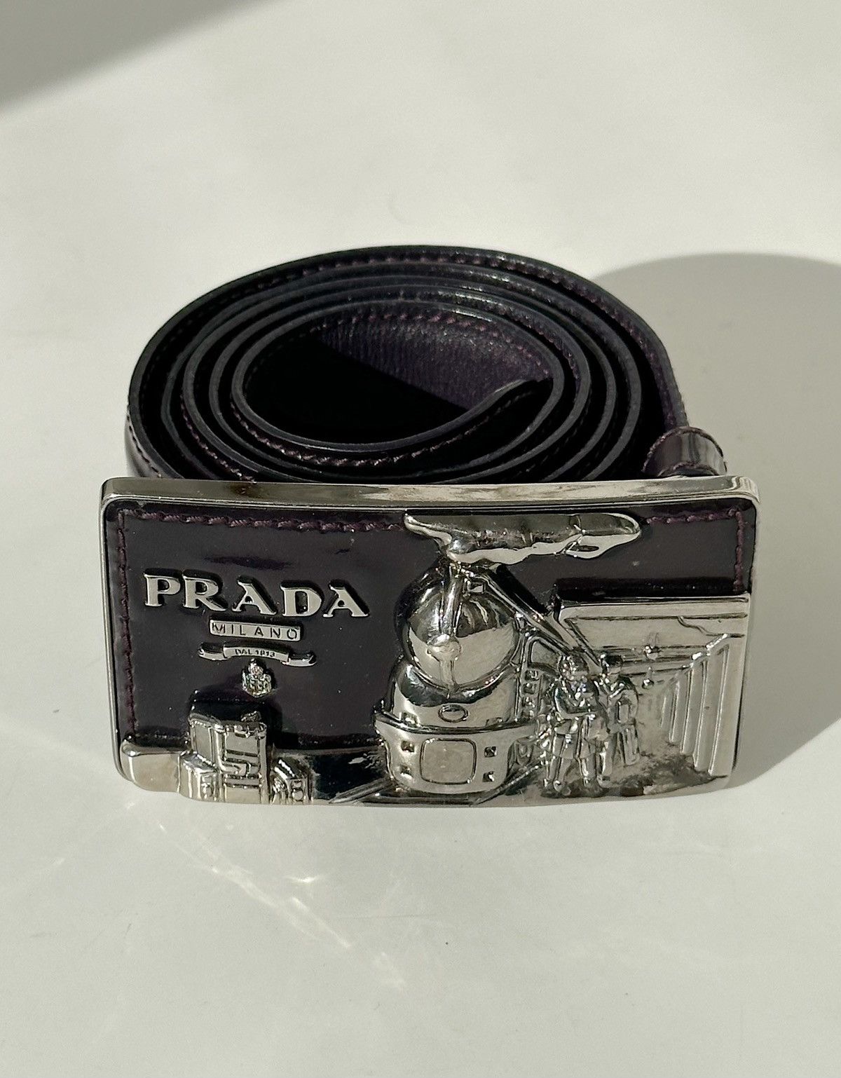 Prada × Streetwear × Vintage PRADA Train Buckle Logo Belt grunge Cowboy y2k western | Grailed