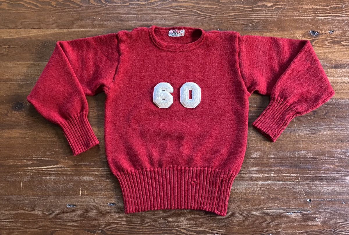 Vintage Vintage 50’s Sand Knit Red Knit Football Sweater 60 | Grailed