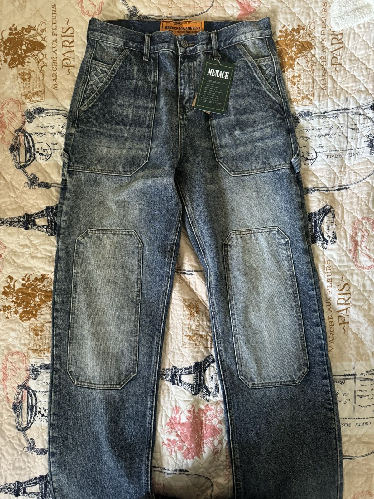 Menace Menace Los Angeles STEEL EMBOSSED DENIM CARPENTER PANTS | Grailed