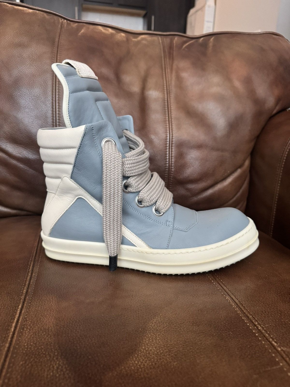 Rick Owens Rick Owens Pale Blue Milk Jumbo Lace Geobaskets Size 43 ...
