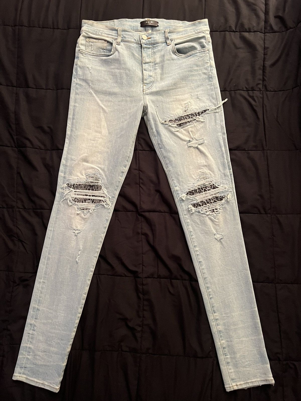 Amiri Amiri MX1 Stonewashed Black/White Patch Jeans | Grailed