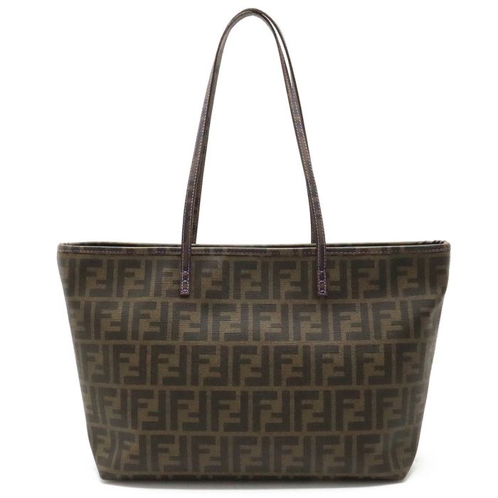 Fendi FENDI Zucca pattern tote bag shoulder PVC khaki brown dark purple ...
