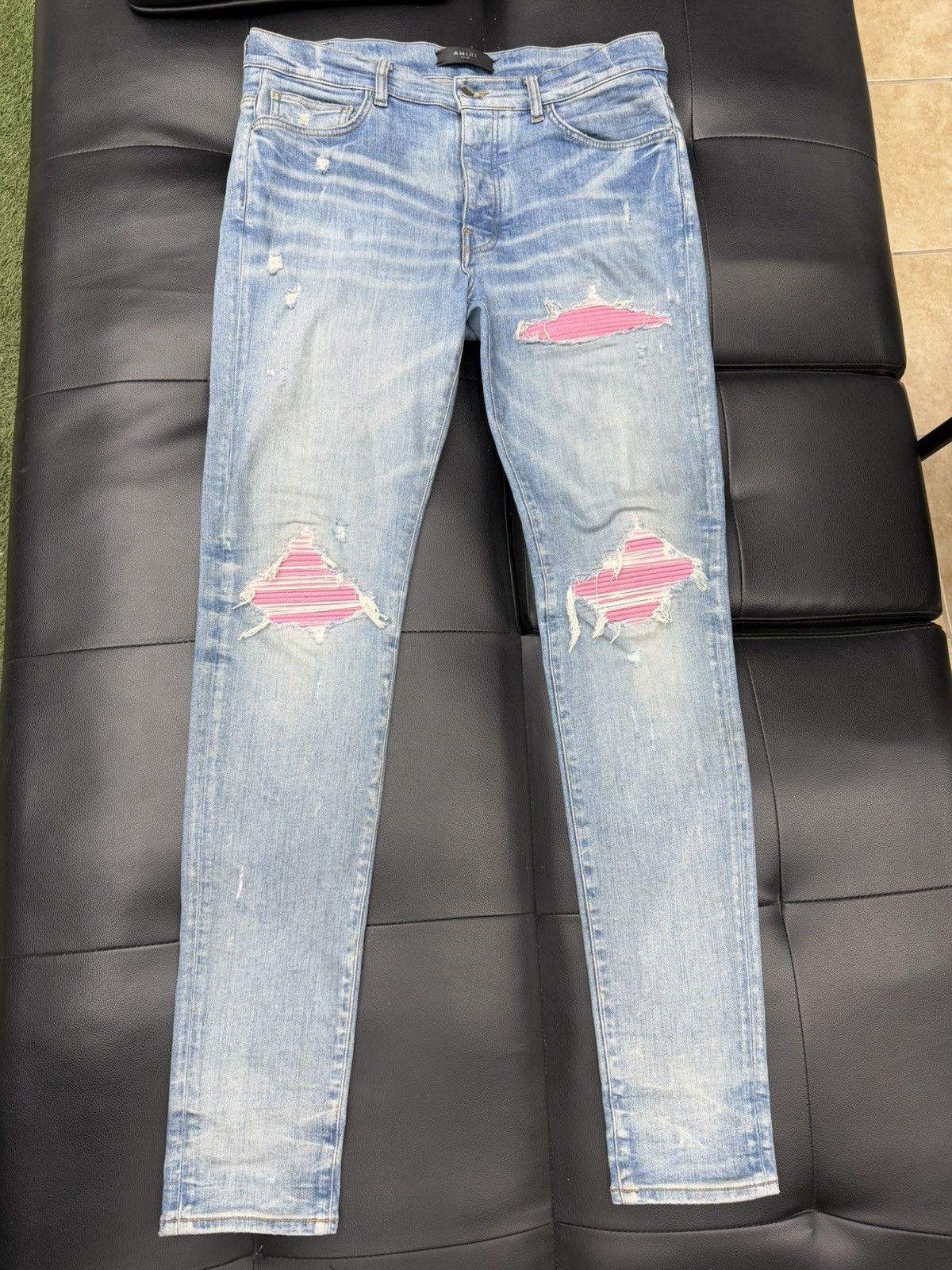 Amiri Size 34 - Amiri MX1 Pink Patches Blue Denim Retail $1,090 | Grailed