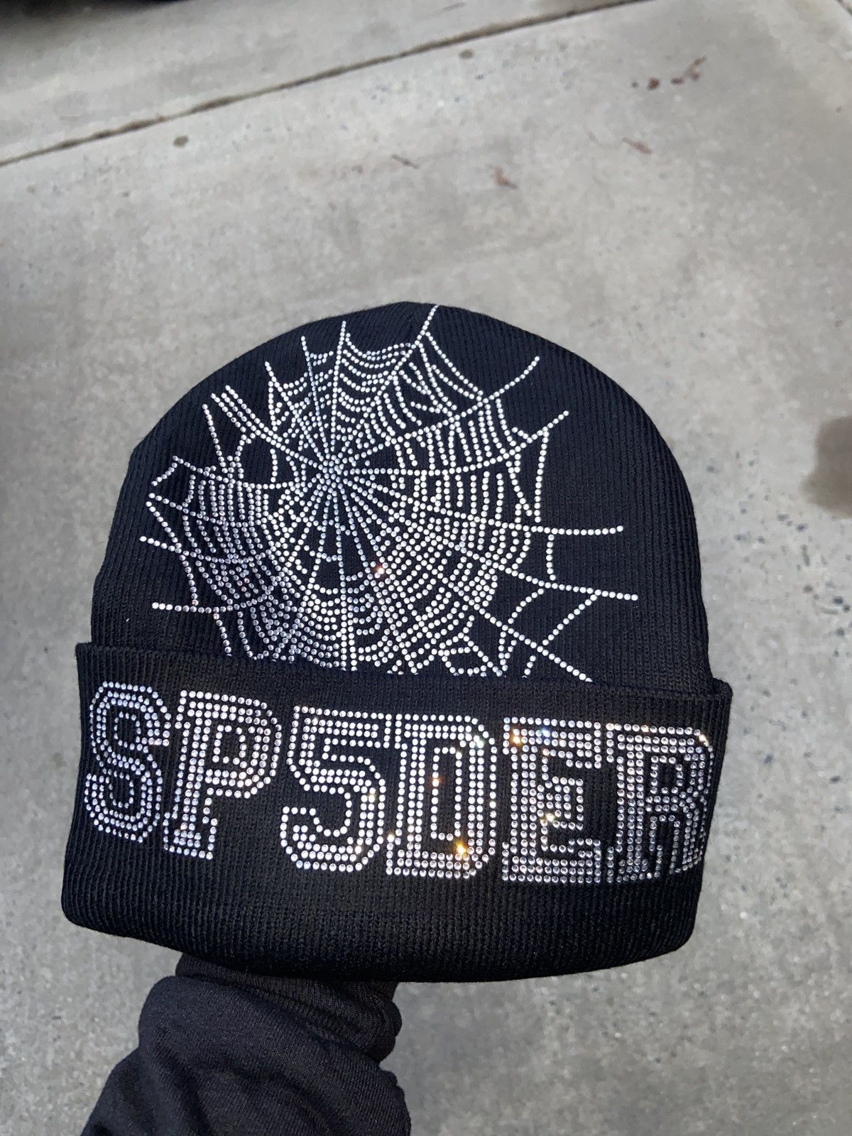 Spider × Young Thug Sp5der Rhinestone Web Beanie Black | Grailed