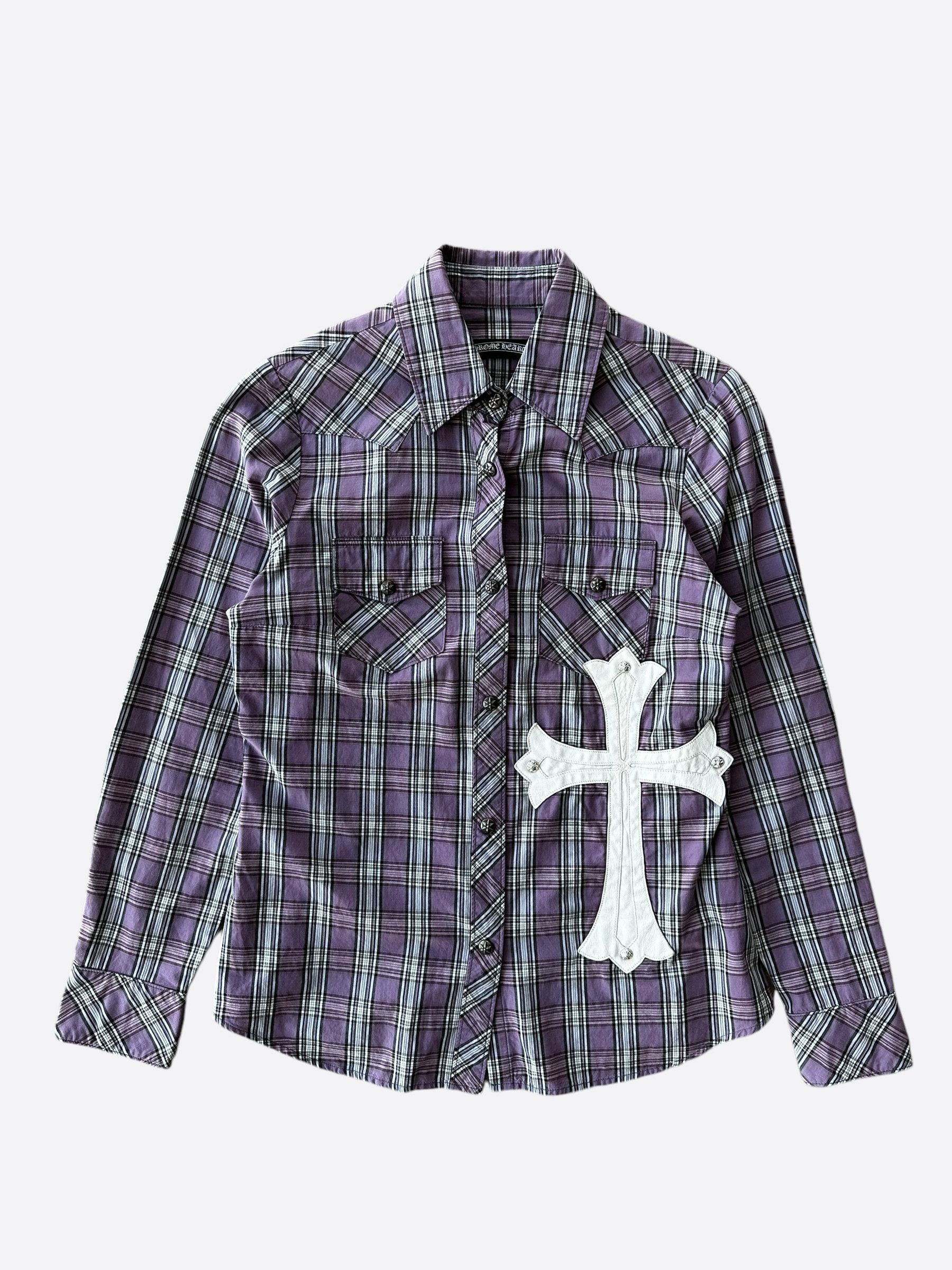 Chrome Hearts Chrome Hearts Purple & White Cross Patch Flannel Shirt ...