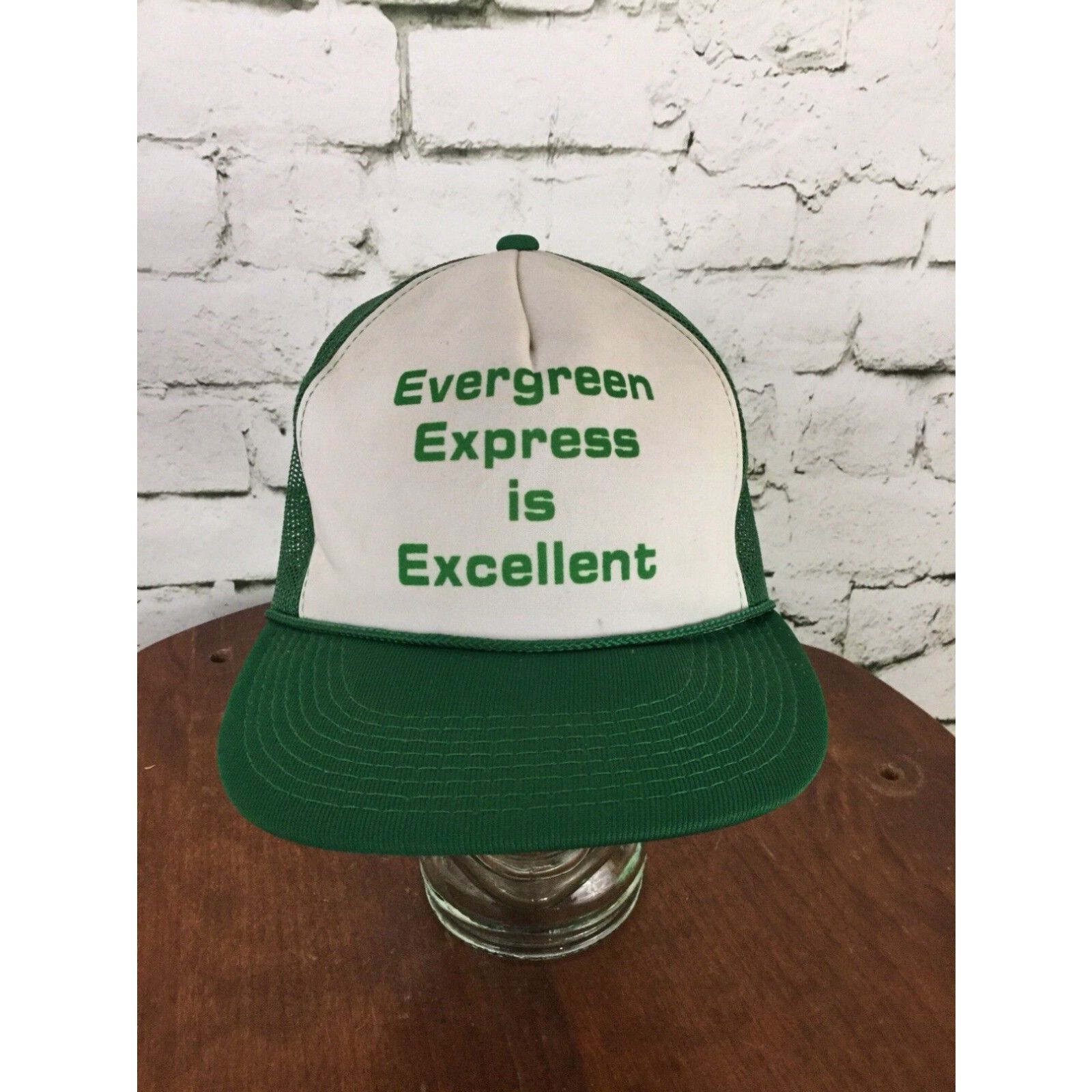 Evergreen Evergreen Express Is Excellent Hat White Green Mesh Snapback ...