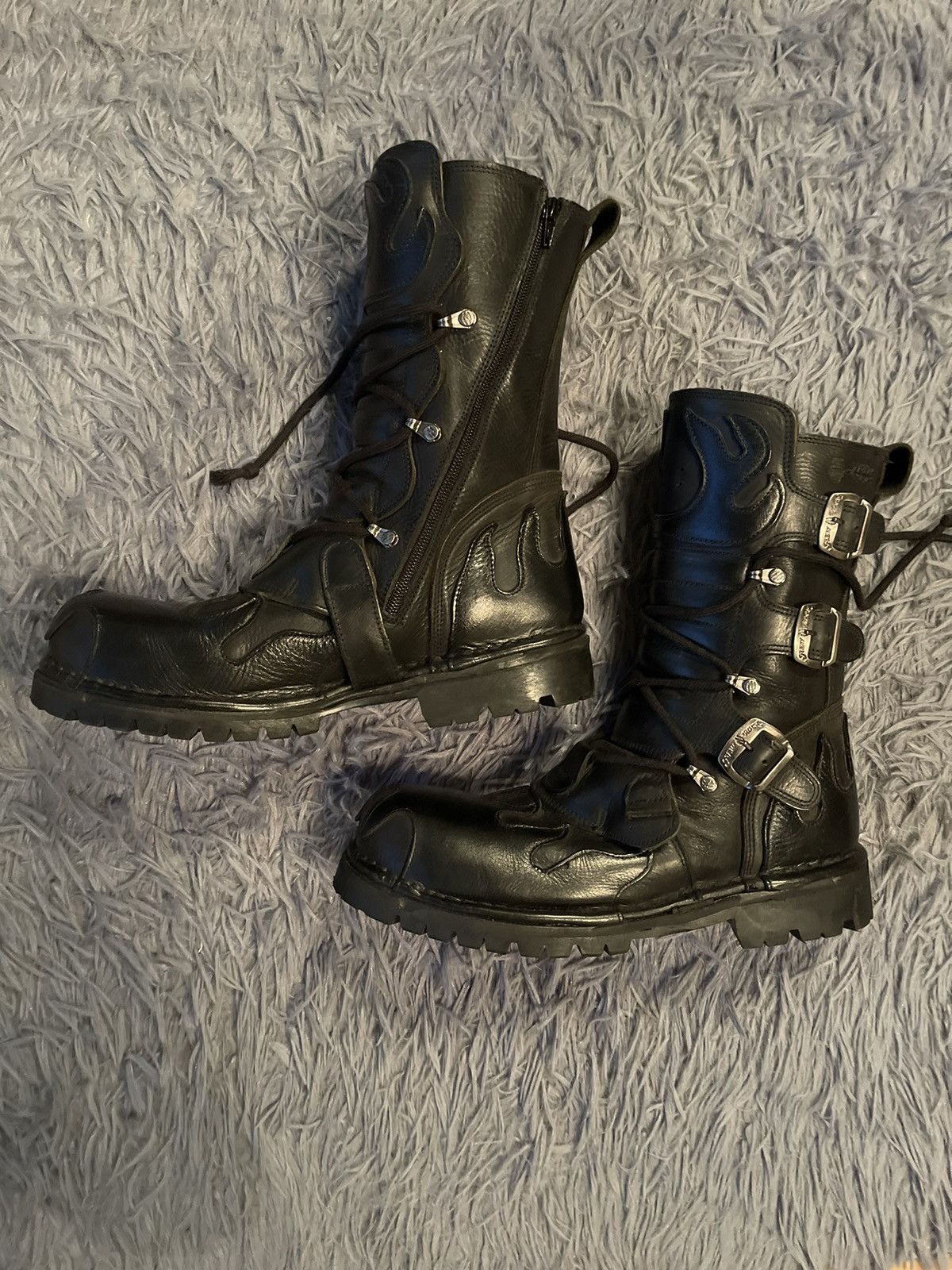 Vintage New Rock 00s vintage full leather flame pattern boots | Grailed
