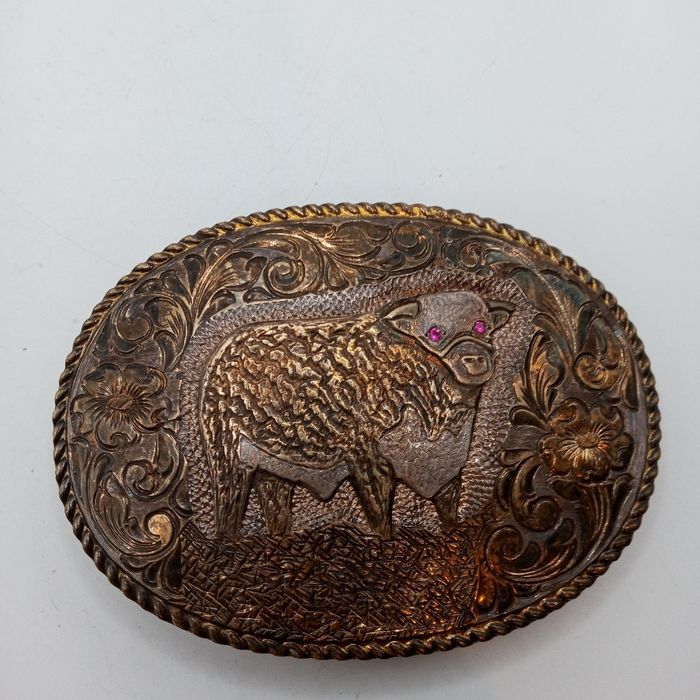 Vintage Cow Belt Buckle Crumrine San Carlos 22K Gold On Sterling Vtg ...