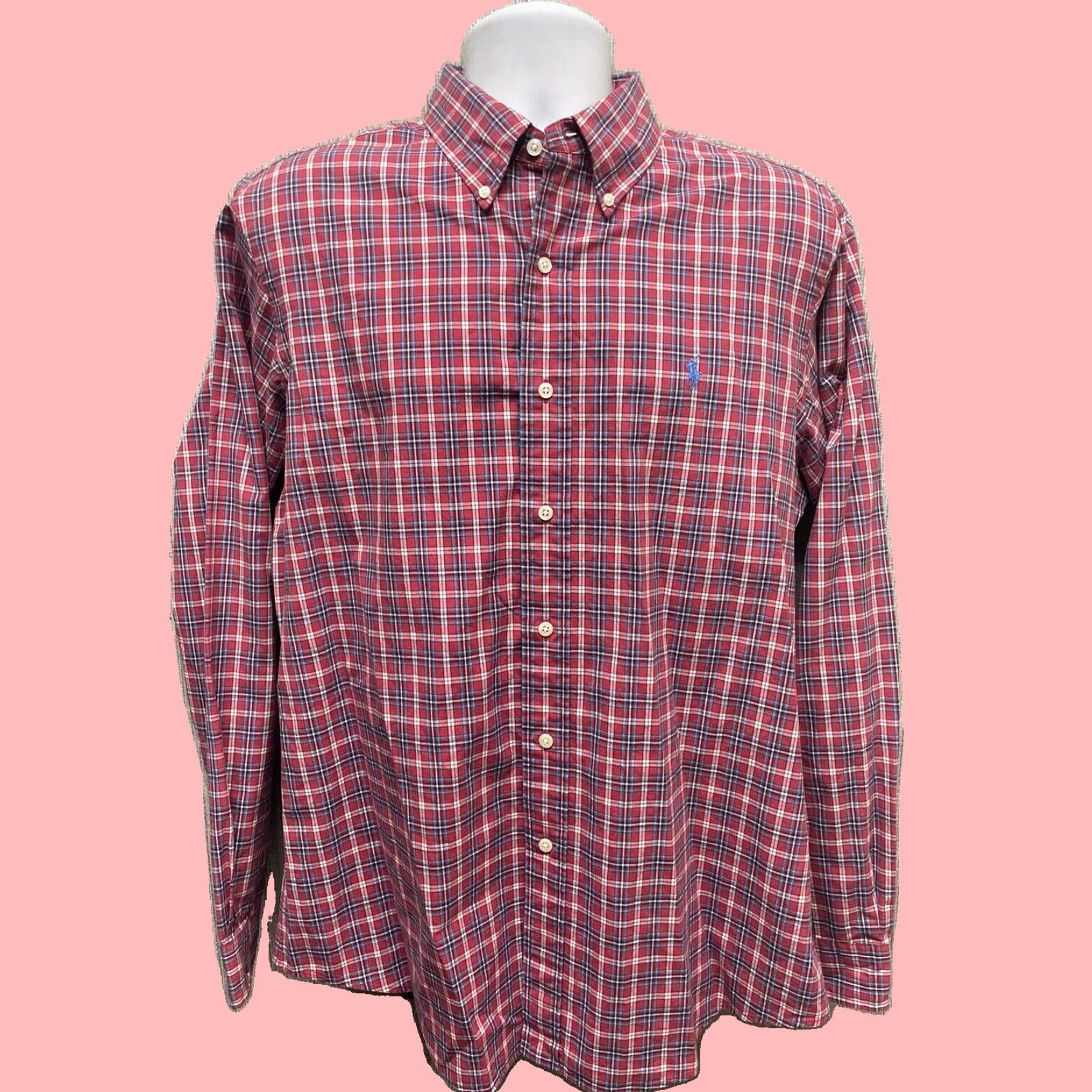 Ralph Lauren Authentic Mens Ralph Lauren Long Sleeve Red Button Down Shirt with Custom Fit ...