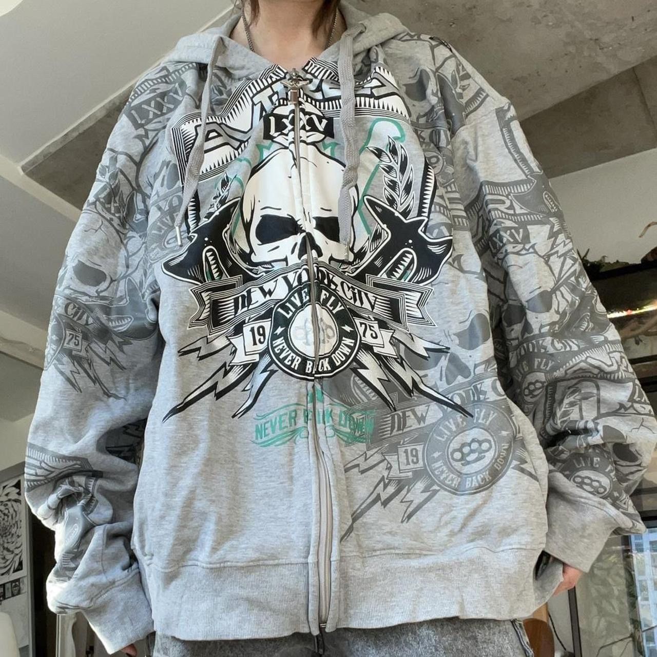 Avirex Avirex Grey Skull AOP Hoodie | Grailed