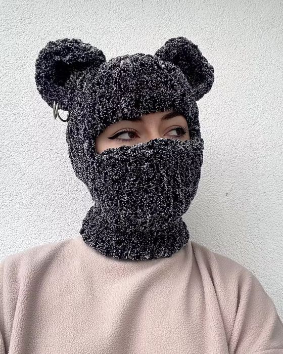 Japanese Brand Bear ski mask . Knitted balaclava with ears . Hat winter ...
