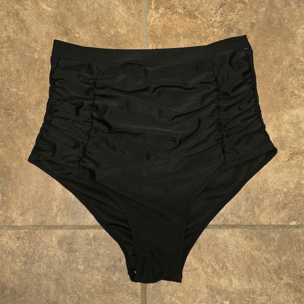 Designer Black Scrunch Front High Bikini Bottoms | Grailed