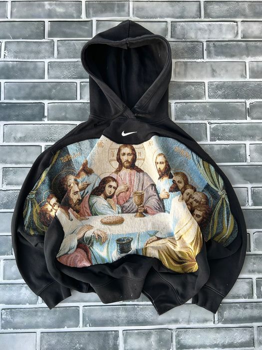 Nike Vintage Japanese Jesus Nike Big Logo Centre Hoodie 90s | Grailed