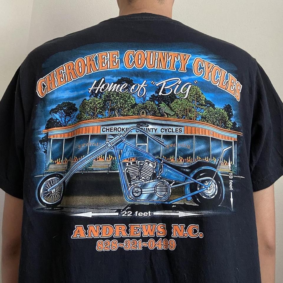 Vintage Vintage Cherokee County Cycle 2000s Graphics Black Tee Shirt ...